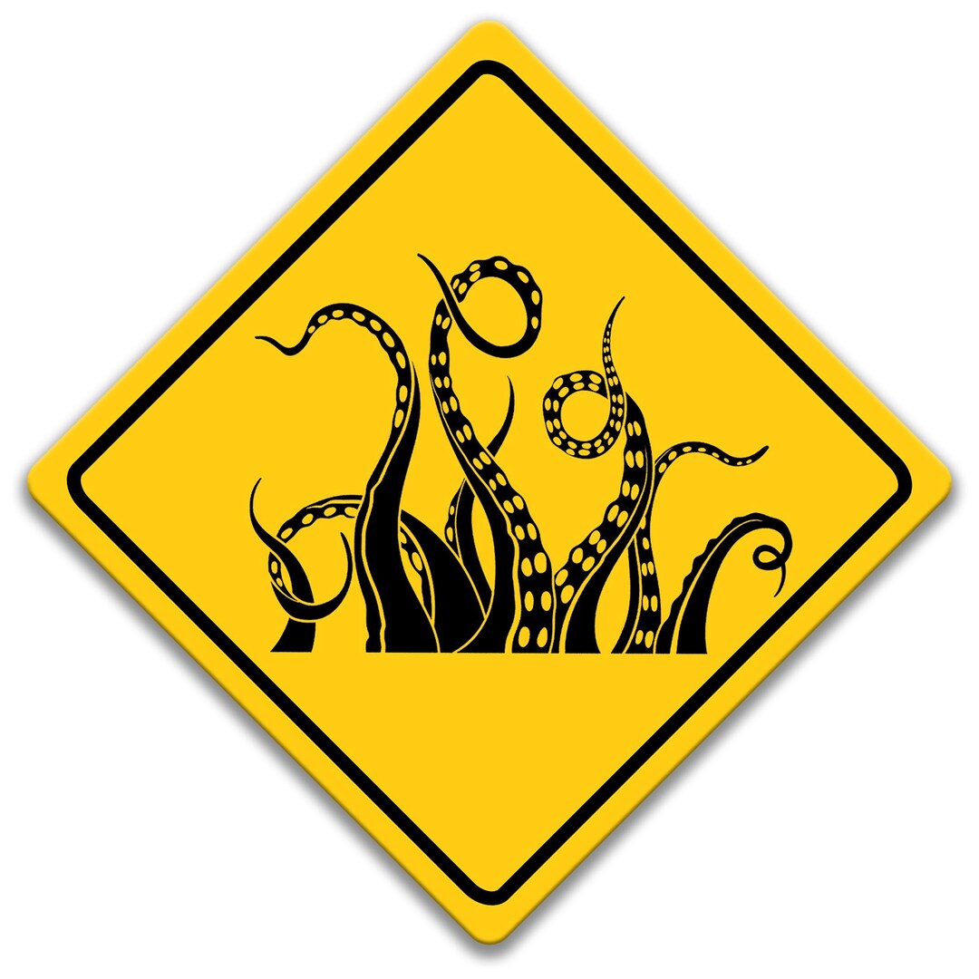 Kraken Crossing Caution Sign, Kraken Yard Sign, Kraken Metal Outdoor ...