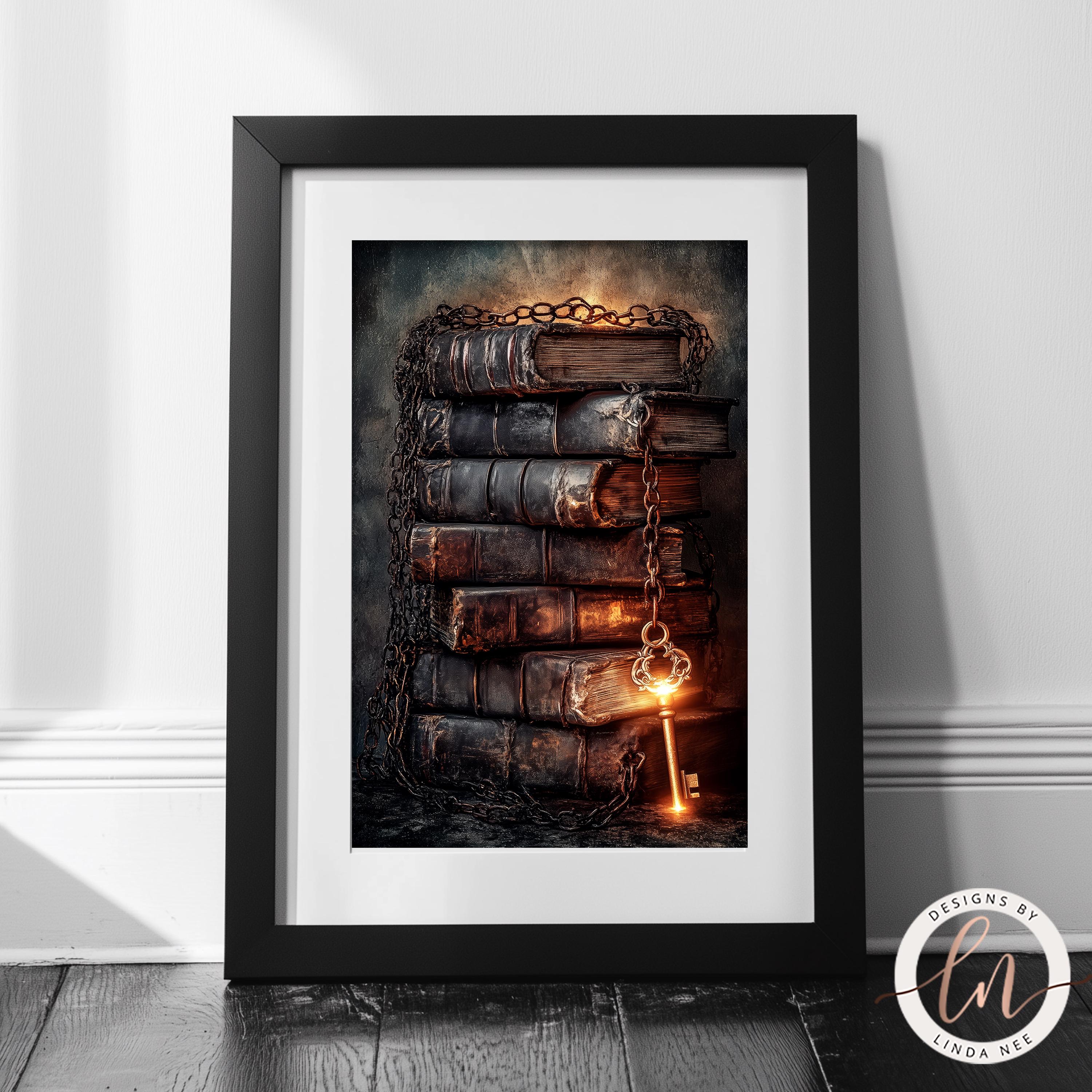Forbidden Knowledge Painting, Dark Academia Banned Books Wall Art Print ...