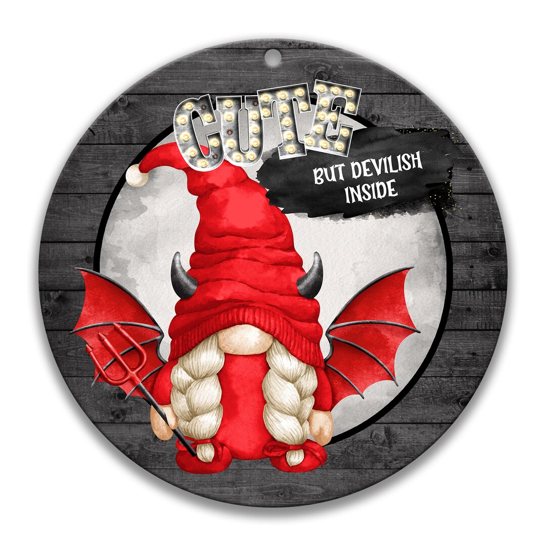 Halloween Gnome Wreath Sign - Devil Gnome Halloween Sign - Gnome Metal ...