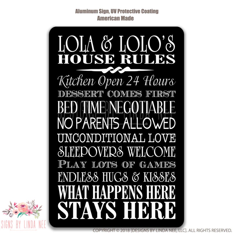 Lola and Lolo Sign, Lola and Lolo House Rules Sign, Gift for Lola Gift ...