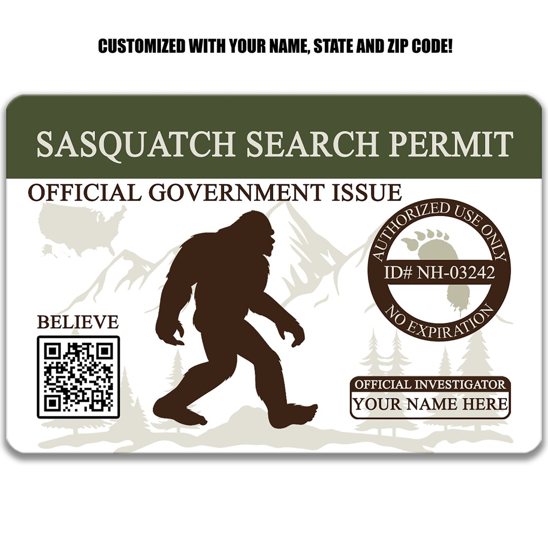 Personalized Sasquatch Search Permit, Metal Wallet Sized License ...