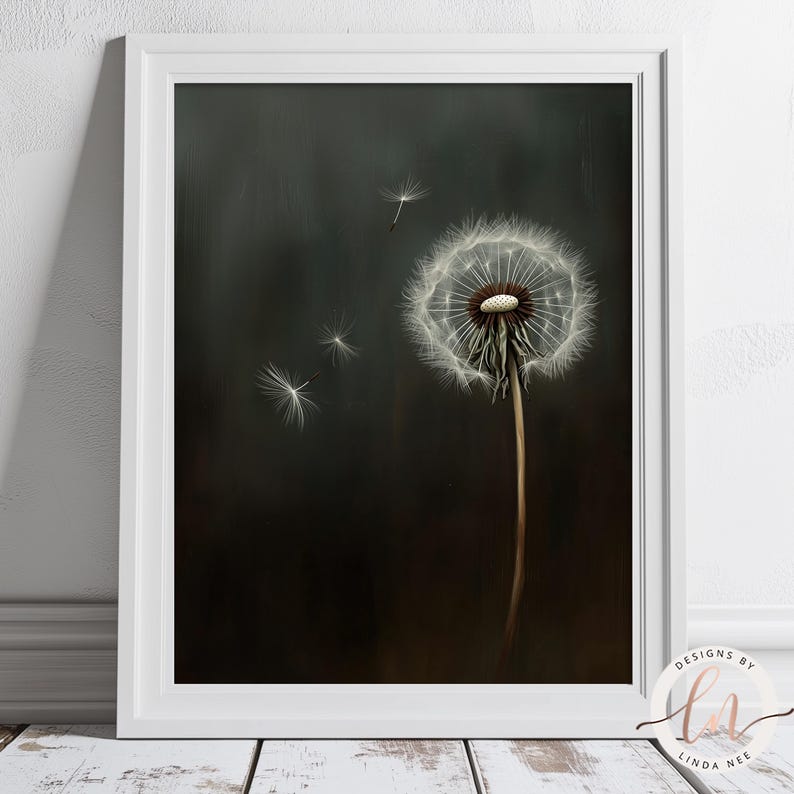 Dandelion Dark Academia Wall Art Print, Gothic Floral Painting, Vintage ...