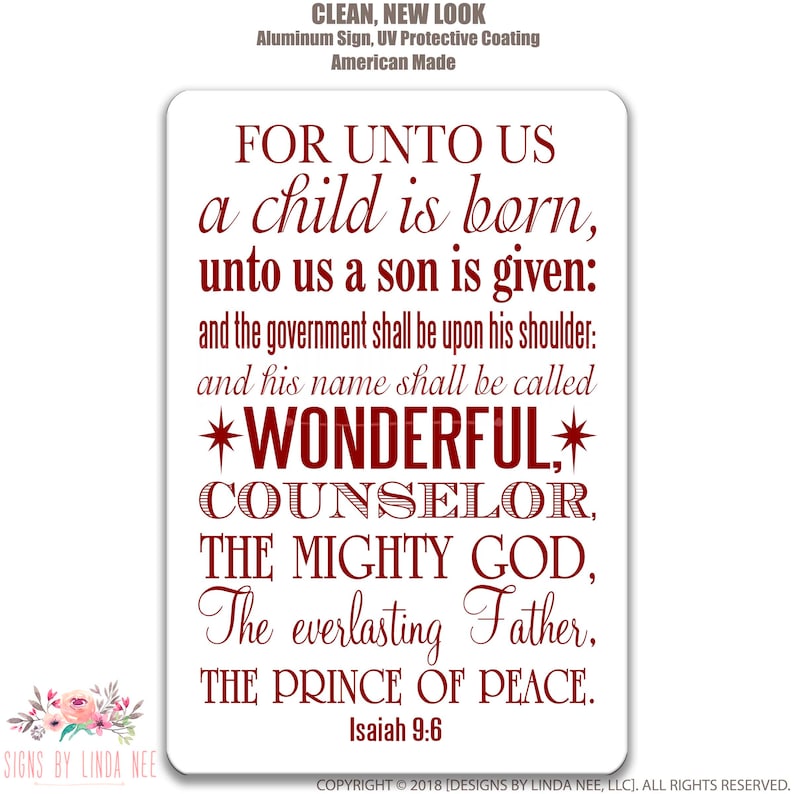 Isaiah 9:6 for Unto Us a Child is Born Sign Christmas Sign Christmas ...