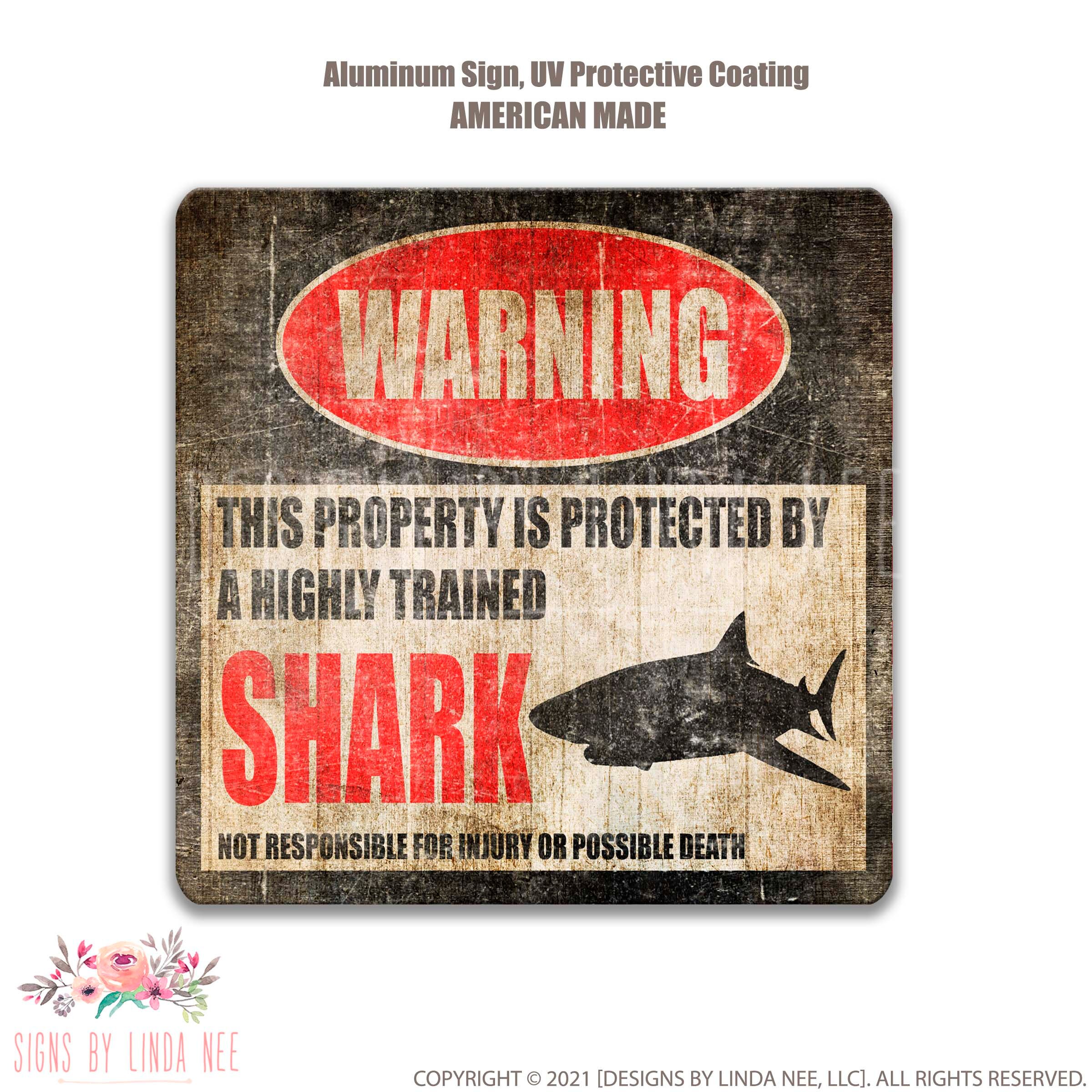 Shark Sign Funny Shark Warning Sign for Pool Area Available | Etsy