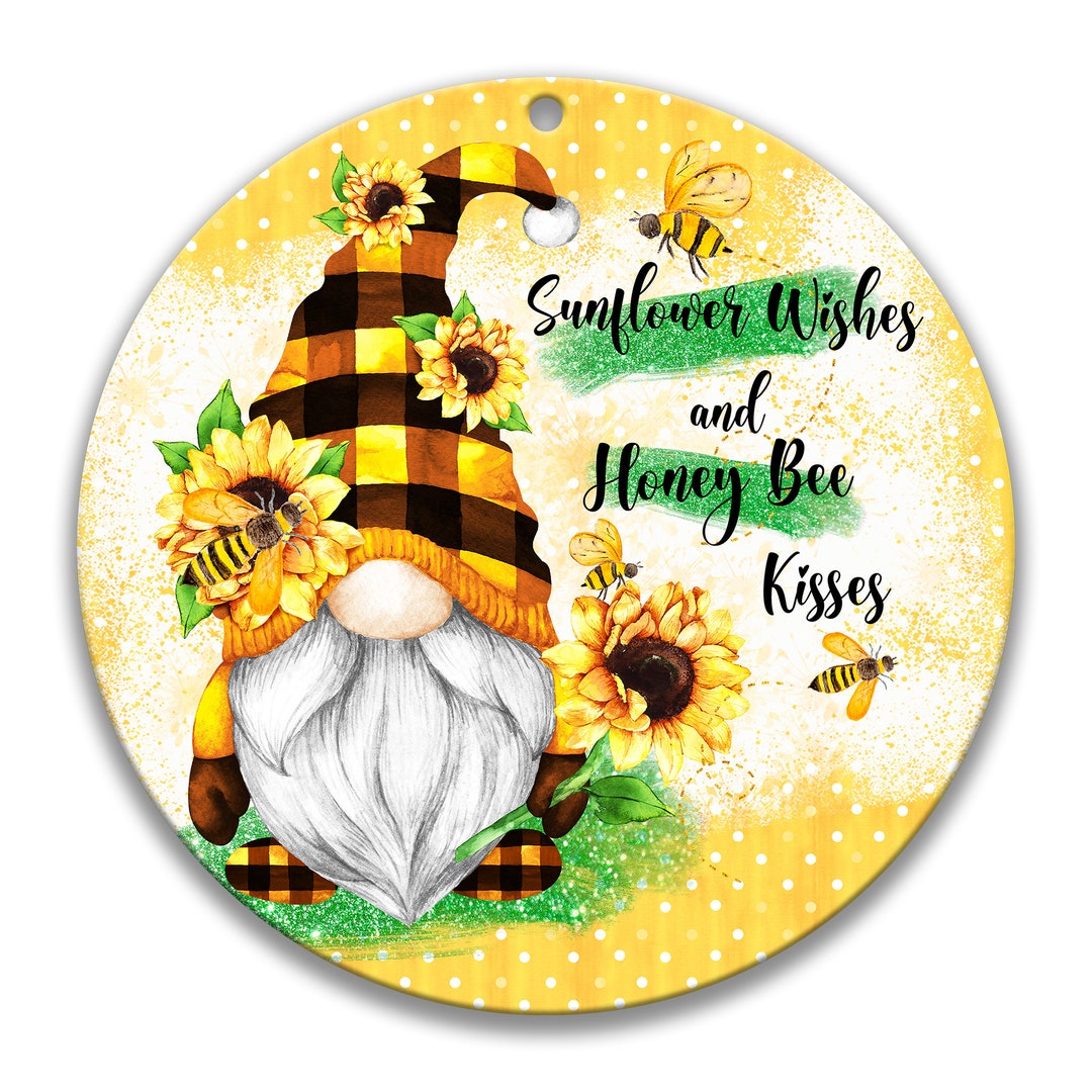 Gnome Sunflower Wishes Honey Bee Kisses, Cute Summer Gnome Sign ...