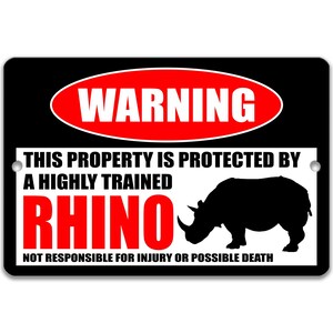 Funny Rhinoceros Sign Rhino Sign Rhino Warning Pet Sign Novelty Decor ...