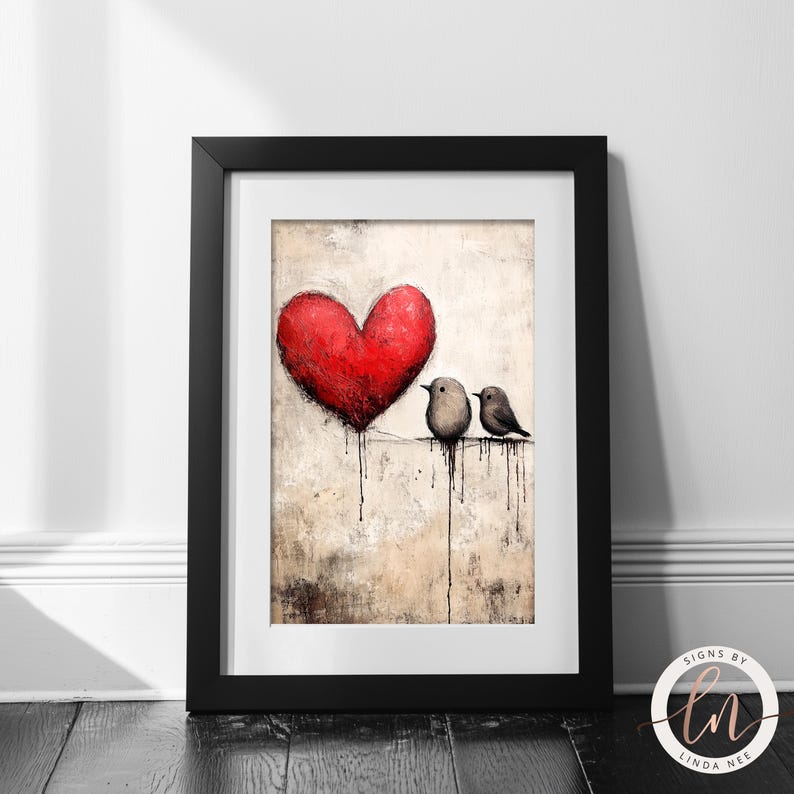 Edgy Romantic Bird Wall Art, Romantic Minimalist Love Birds Poster ...