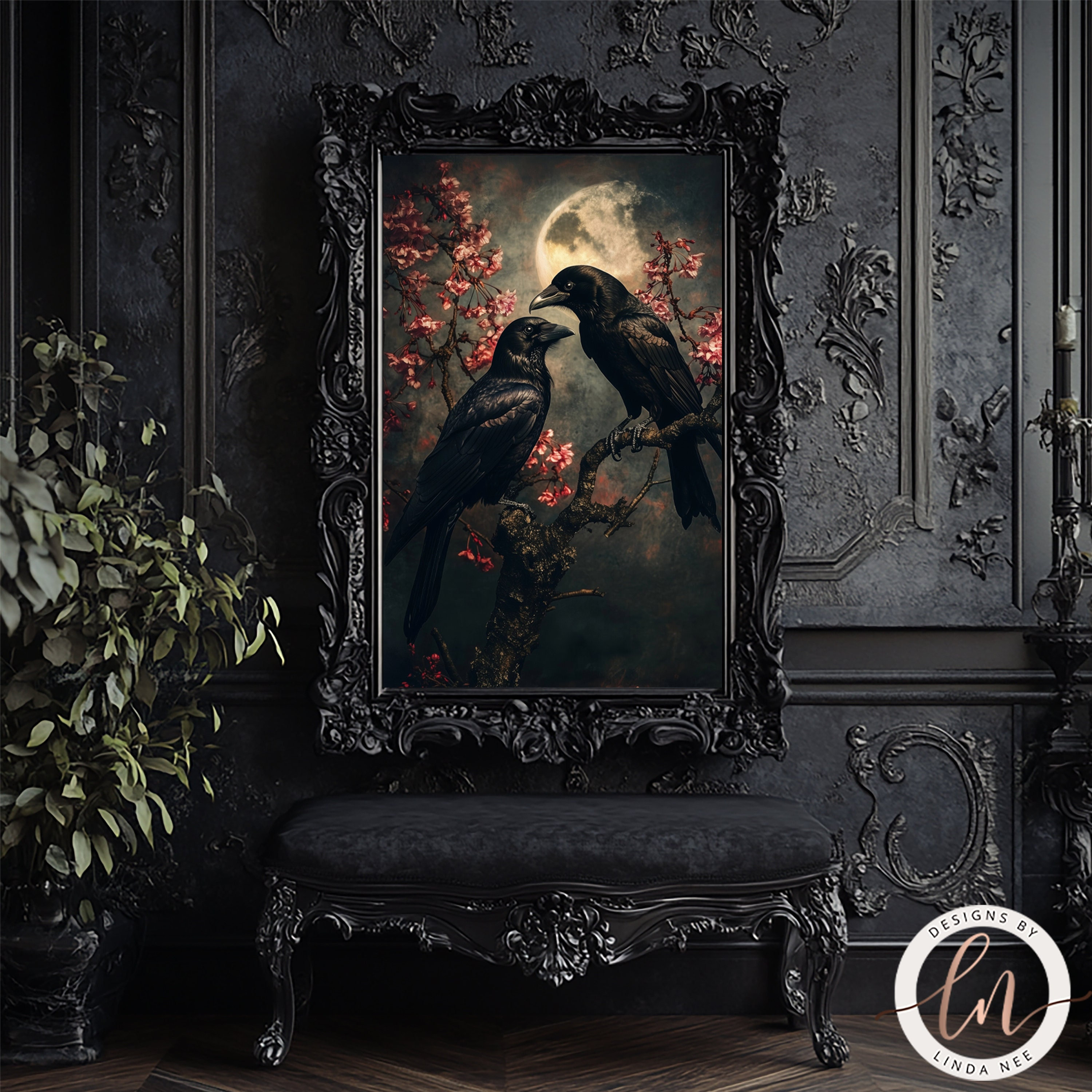 Raven Couple in Dark Forest Wall Art Print, Gothic Romantic Crow, Dark ...
