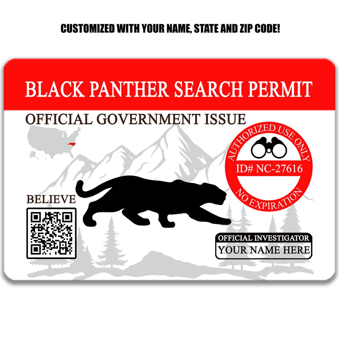 Personalized Black Panther Search Permit, Metal Wallet Sized License ...
