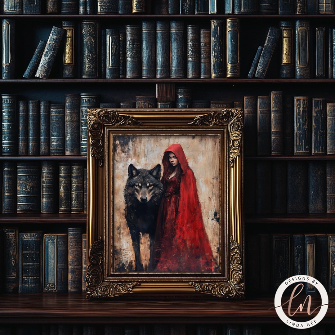 Gothic Little Red Riding Hood and the Big Bad Wolf Art Print, Dark Gothic Painting, Moody Forest ...