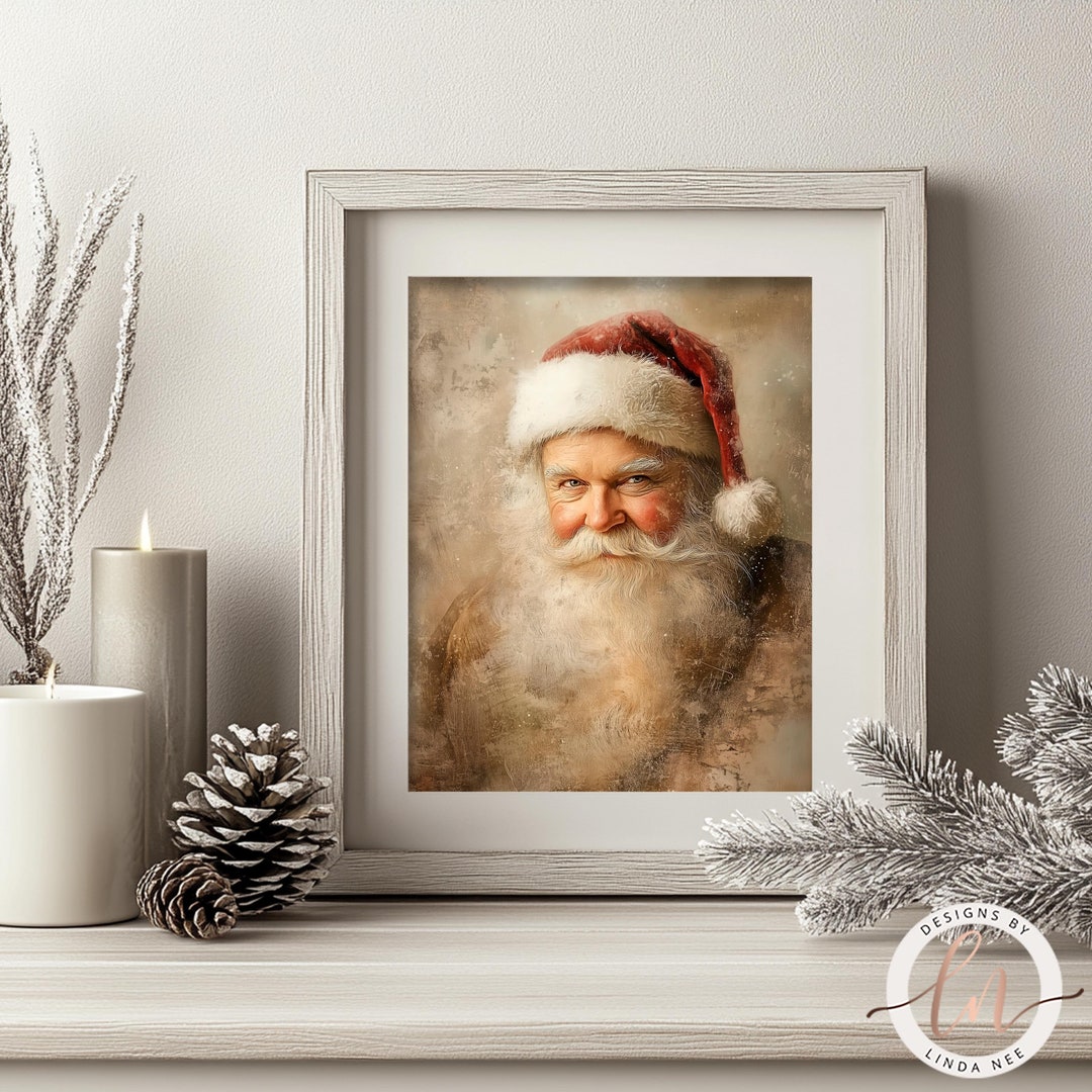 Santa Portrait Print, Vintage Santa Claus Wall Art, Santa Art Decor ...