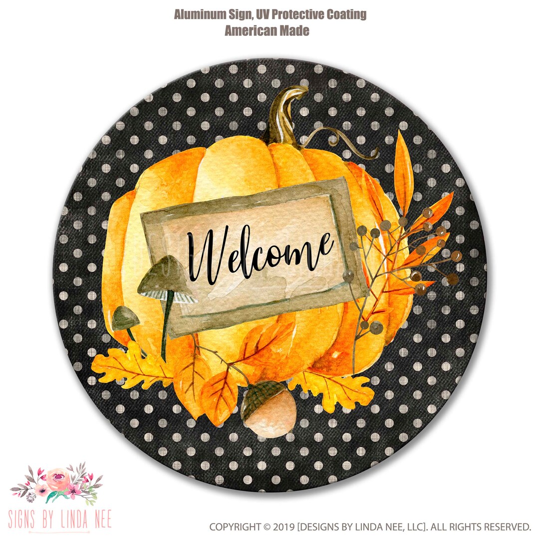 Welcome Wreath Sign, Pumpkin Wreath Sign, Autumn Decor, Fall Pumpkin ...