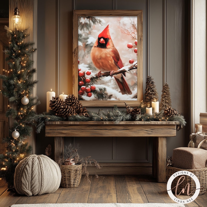 Winter Cardinal Print, Snowy Bird Wall Art, Christmas Seasonal Home ...