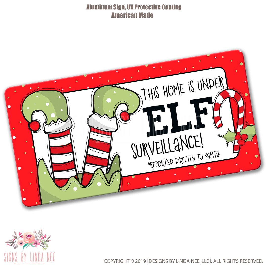 Holiday Wreath Sign, Christmas Elf Surveillance, Elf Wreath Signs ...