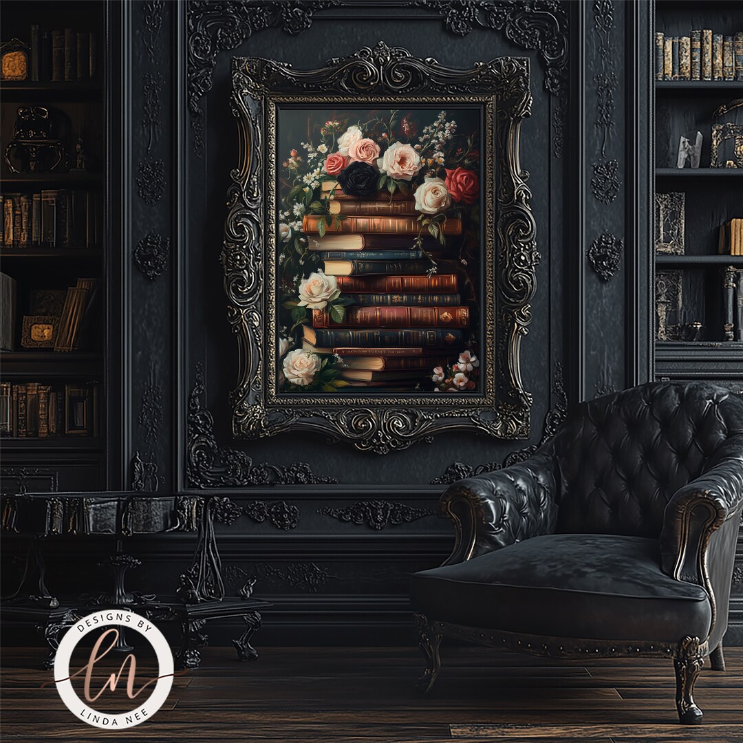 Dark Academia Library Wall Art Print, Vintage Dark Romance Decor ...
