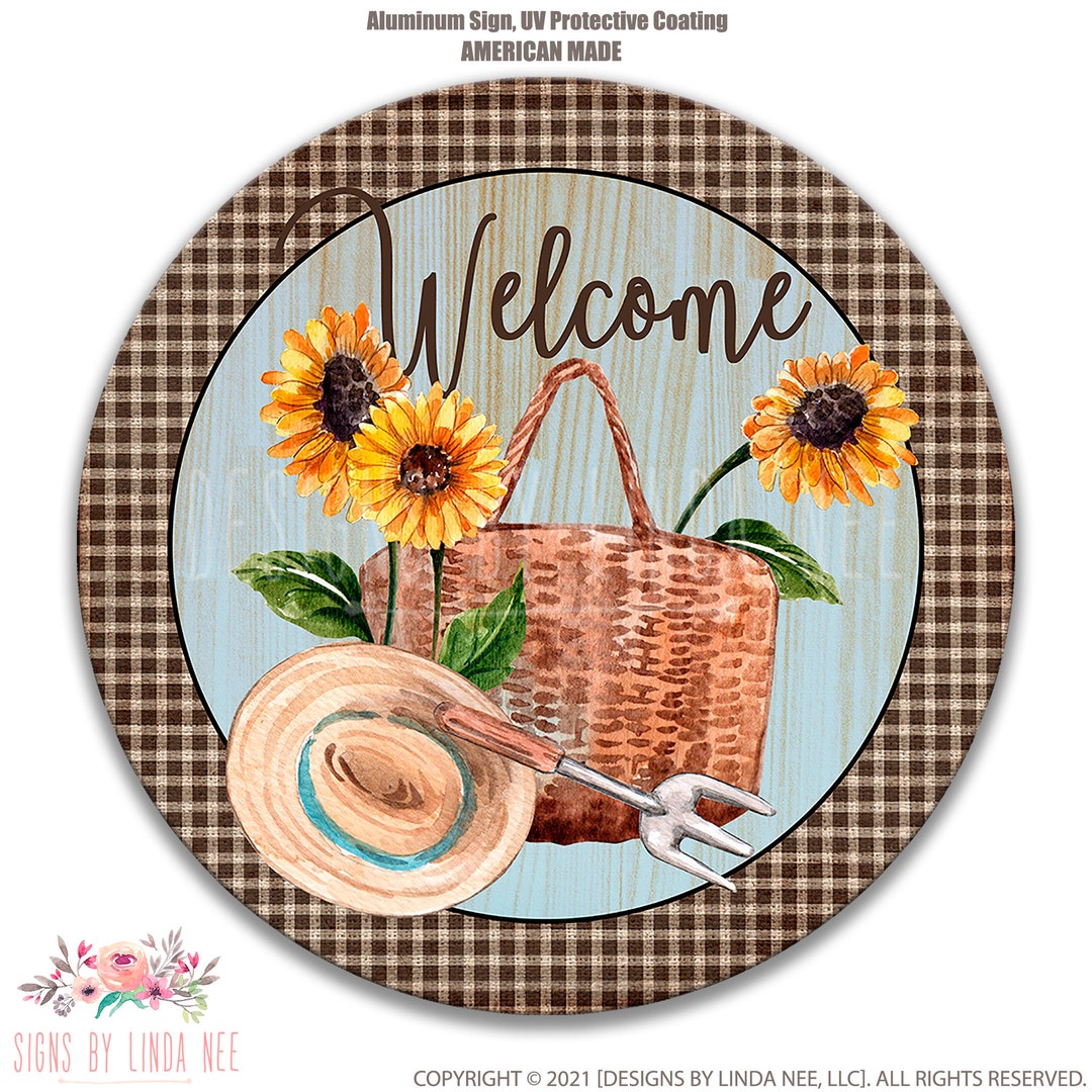 Sunflower Welcome Sign, Gardening Welcome Sign, Farm Sign, Wreath Sign ...
