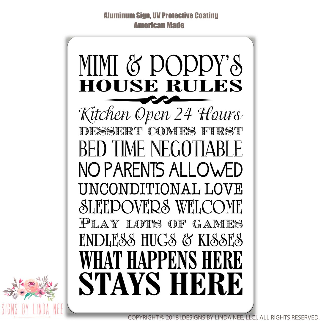 Mimi and Poppy House Rules Sign, Mimi and Poppy Sign, Gift for Mimi ...