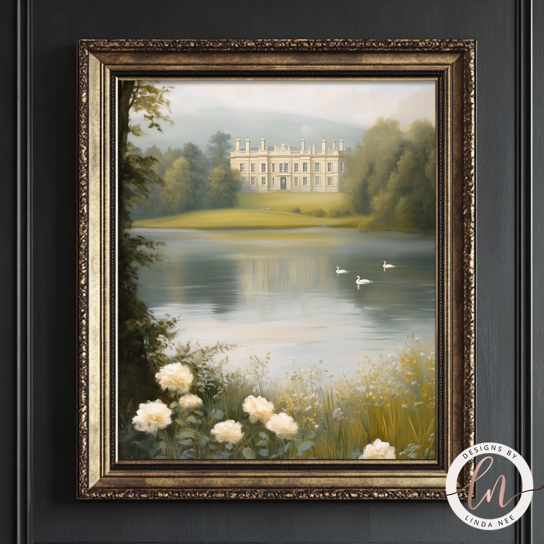 Pride and Prejudice Pemberley Estate Painting, Jane Austen Inspired Wall Art, English ...