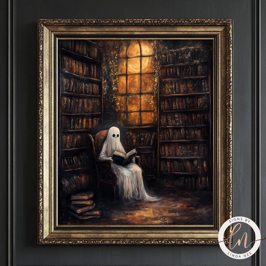Vintage Library Ghost Print, Moody Dark Academia, Spooky Poster, Gothic ...