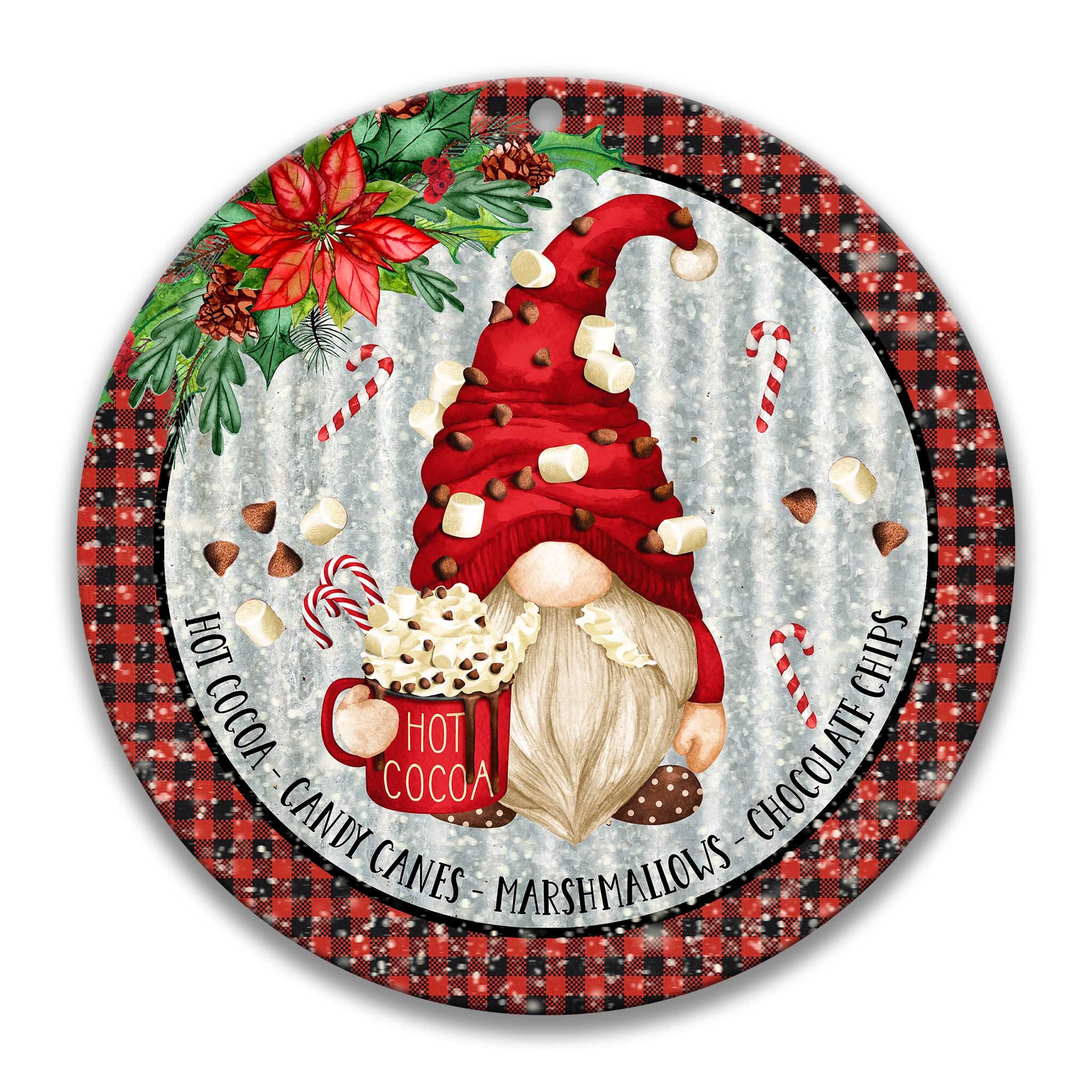 Gnome Hot Cocoa Kitchen Sign, 8" Buffalo Checked Decor, 12" Sign for ...