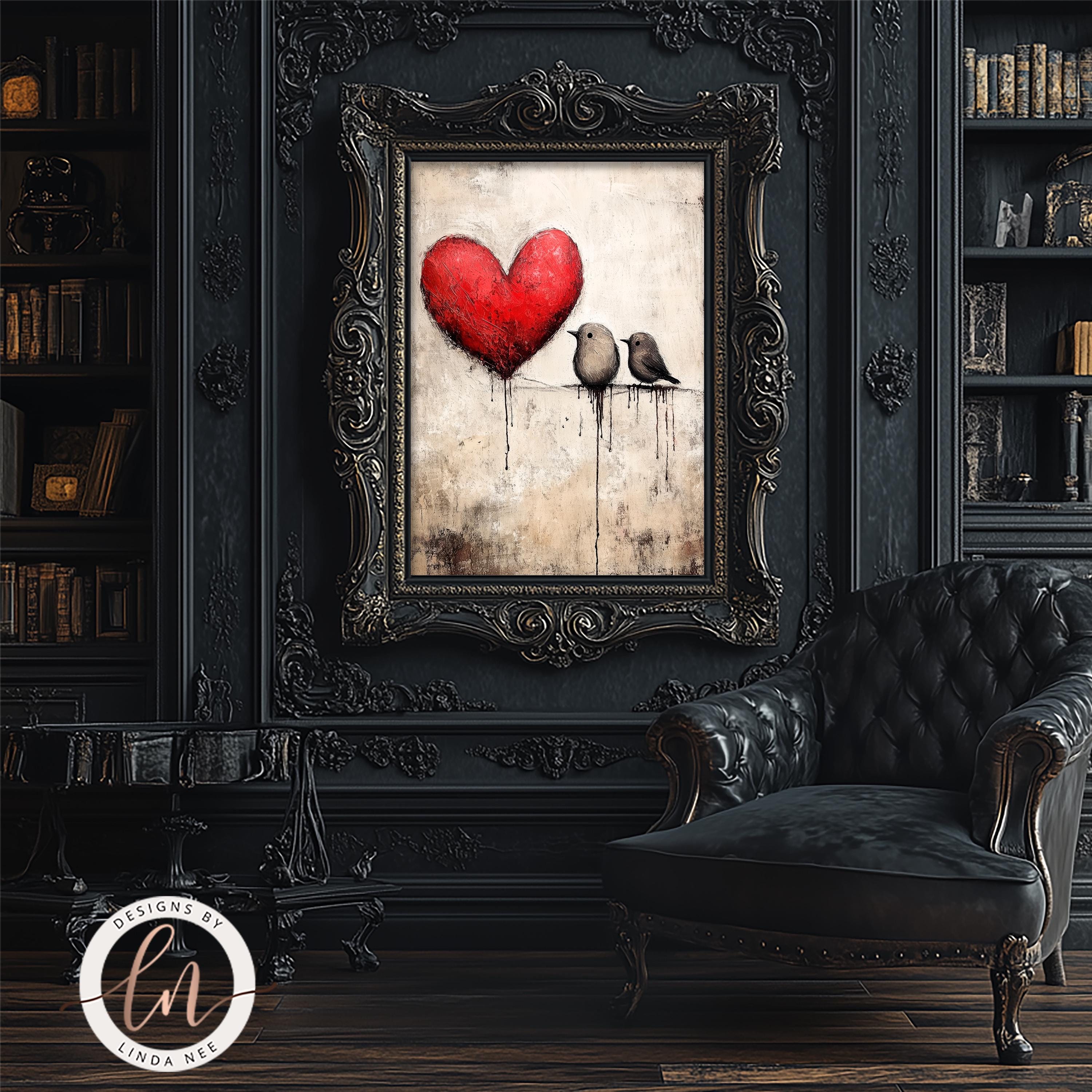 Edgy Romantic Bird Wall Art, Romantic Minimalist Love Birds Poster ...