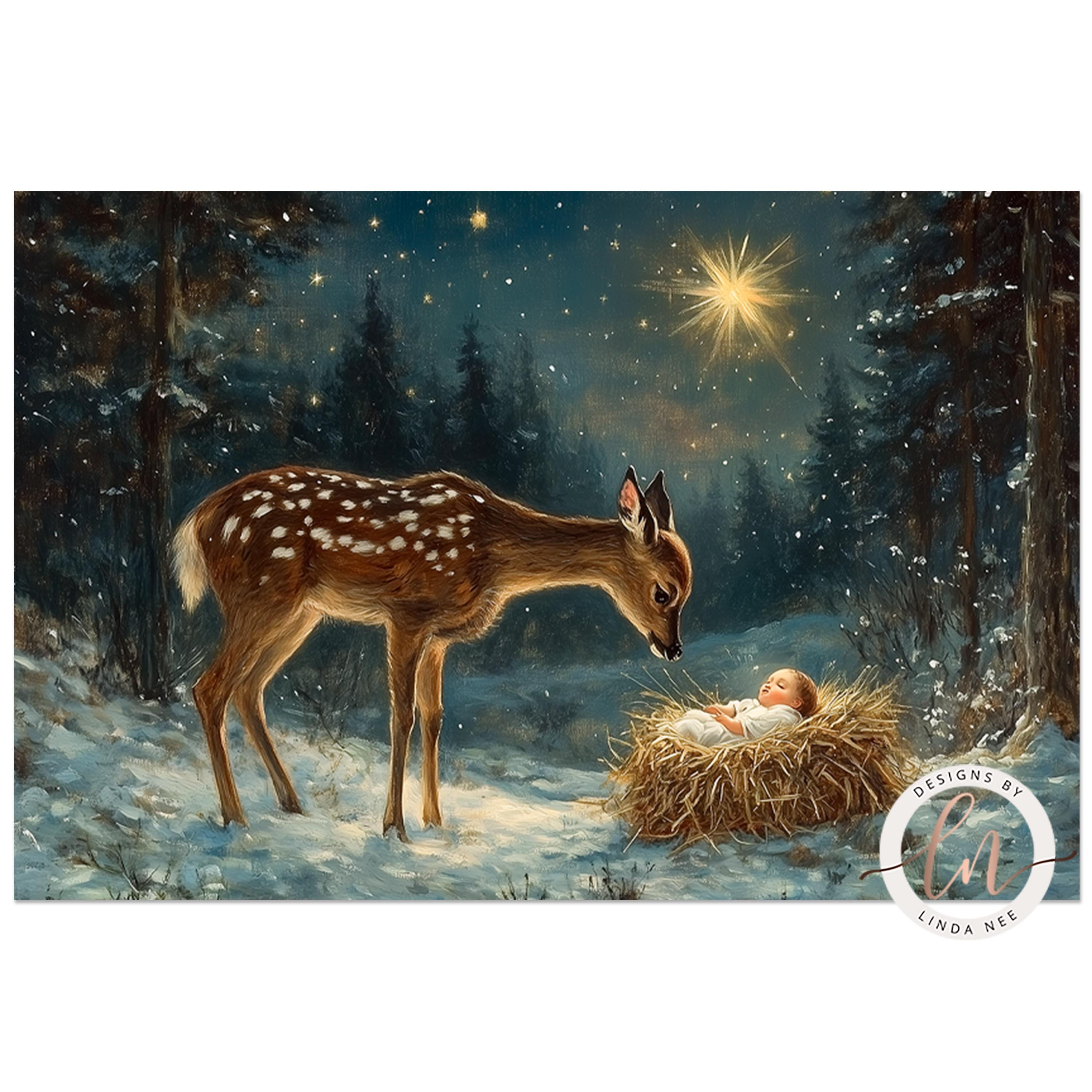 Baby Jesus and Deer Nativity Print, Religious Christmas Wall Art ...