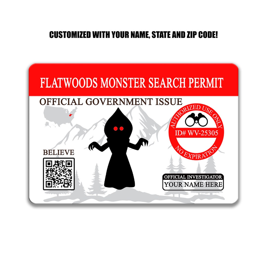 Personalized Flatwoods Monster Search Permit, Metal Wallet Sized ...