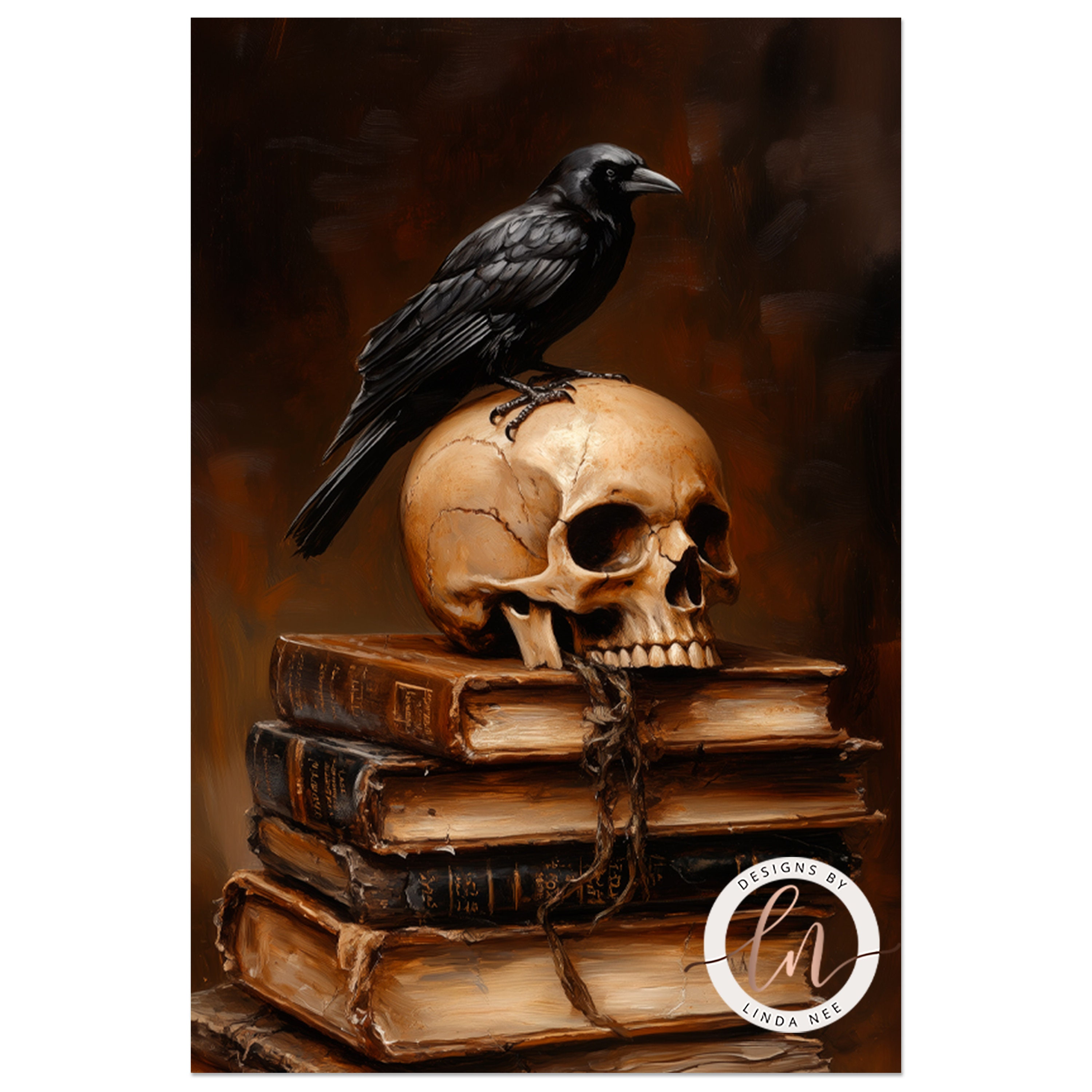 Gothic Raven and Skulls on Books, Dark Academia Library Wall Art Print ...