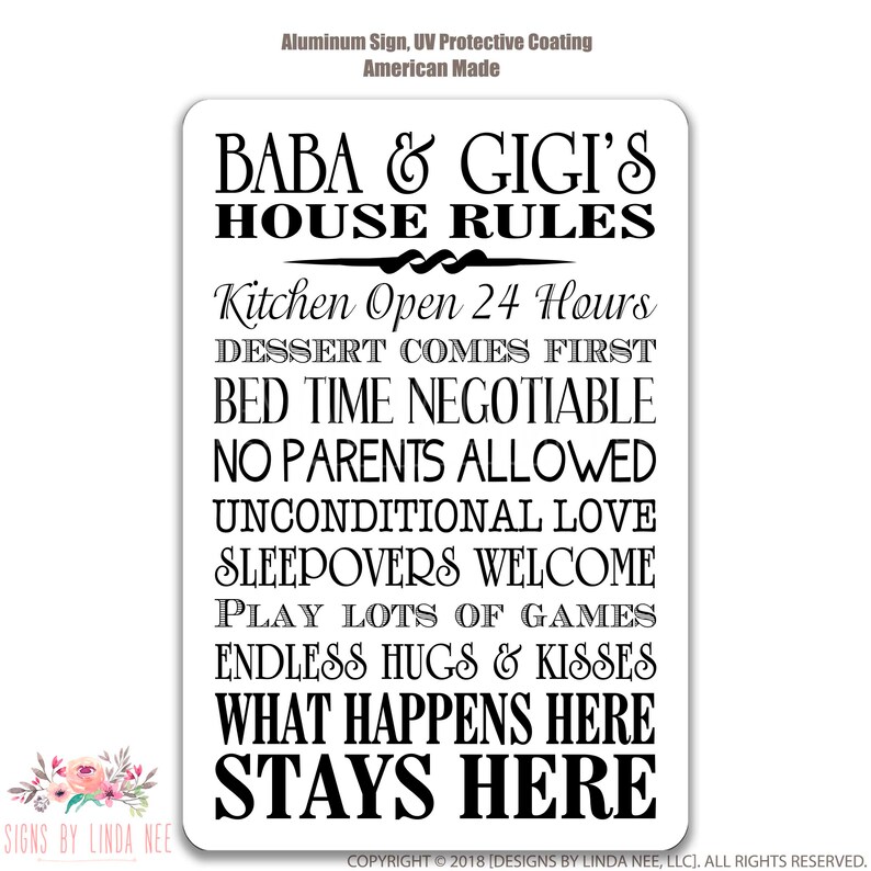 Baba and Gigi Sign Baba and Gigi House Rules Sign Gift for - Etsy