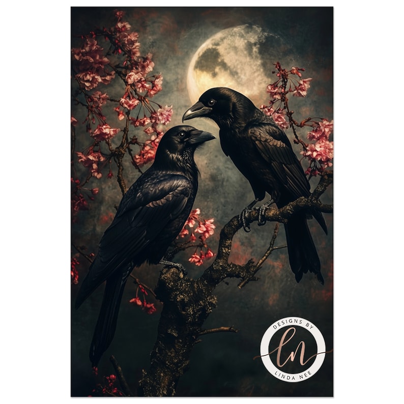 Raven Couple in Dark Forest Wall Art Print, Gothic Romantic Crow, Dark ...