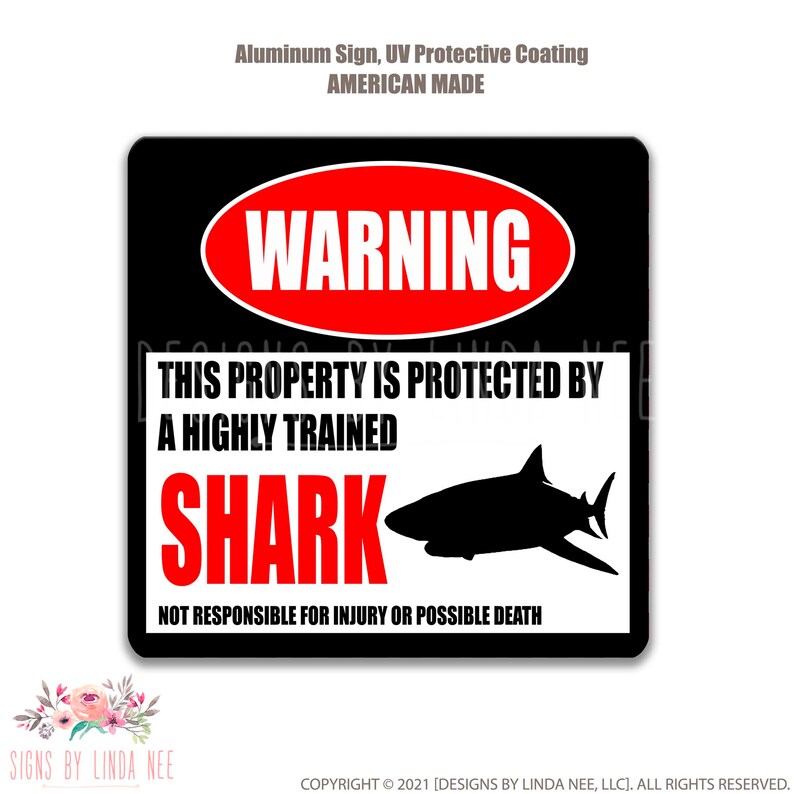 Shark Sign Funny Shark Warning Sign for Pool Area Available - Etsy