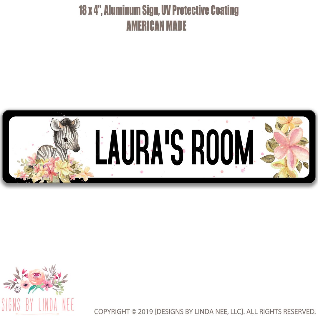 Personalized Girls Room Sign, Zebra Room Sign, Bedroom Decor, Custom ...