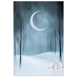 Winter Moonlit Forest Print, Minimalist Winter Painting, Tranquil Snowy ...