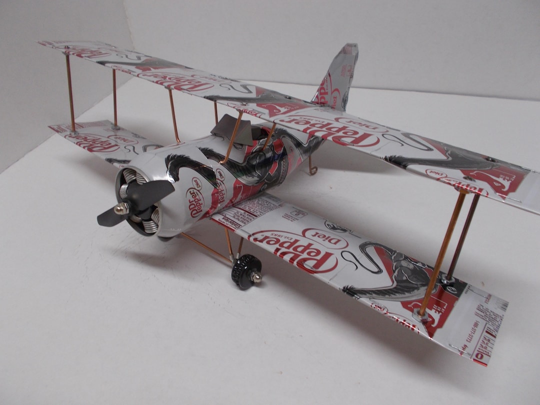Soda Can Aluminum Handcrafted Airplane (DIET Dr.pepper-dino ) Bi-plane ...