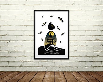 PRINTABLE Halloween Black Cat Nursery Wall Art - Etsy