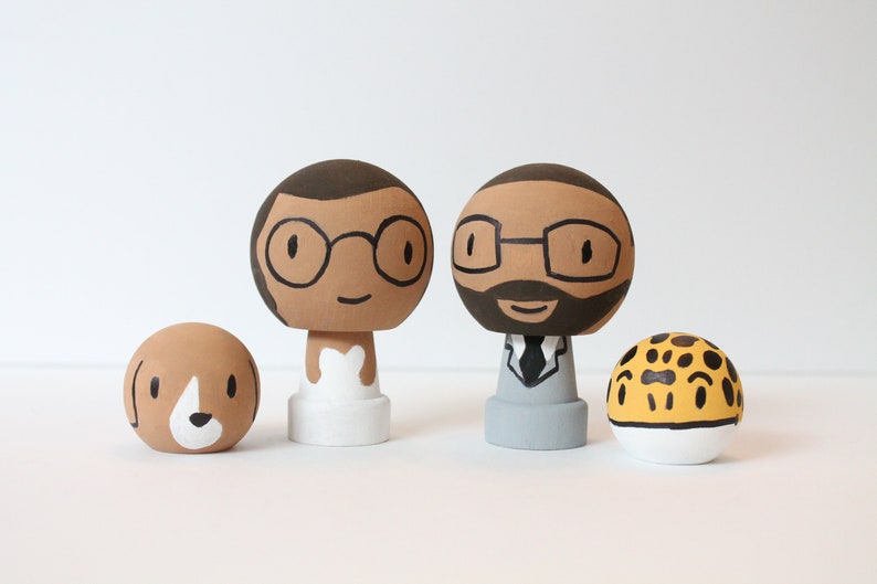 Custom Cute Handmade Wooden Wedding Cake Topper Figurine Set | Etsy