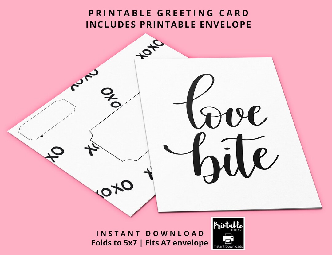 Printable Greeting Card & Envelope Love Bite Romantic Instant Download ...