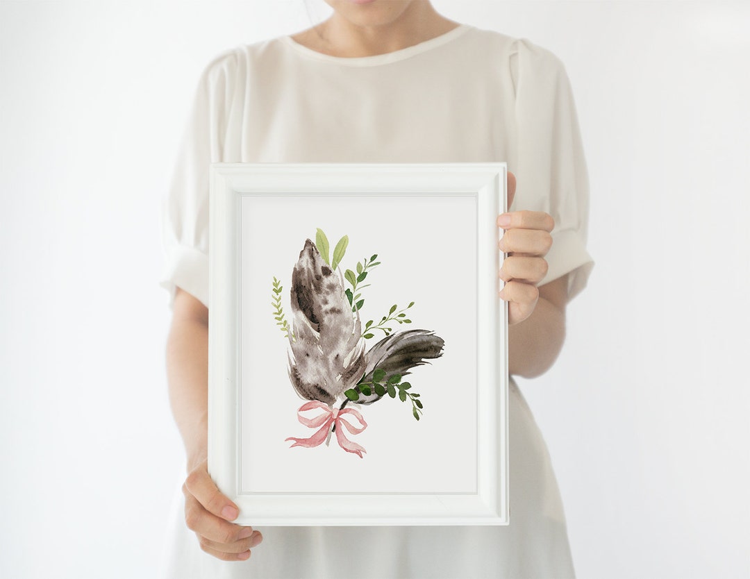 Watercolor Bird Feather Print: Rustic Nursery Wall Art (digital ...