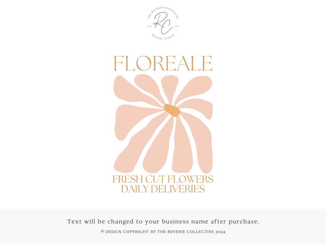 Abstract Flower Logo, Retro Floral Logo, Bohemian Art Logo, Boho ...