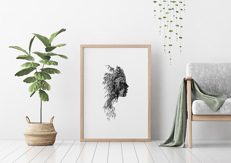 Forest Art Print Double Exposure Print Woman Print Profile | Etsy