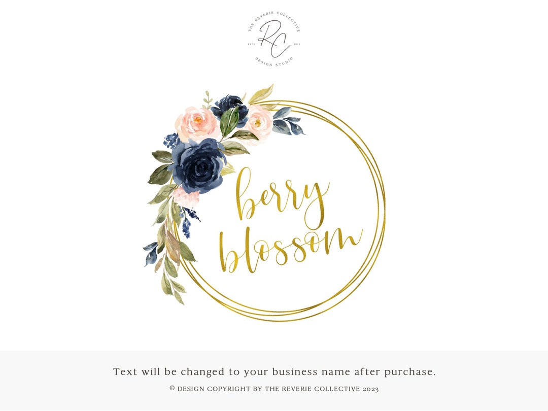 Watercolor Floral Logo Round Logo Botanical Logo Gold Foil - Etsy