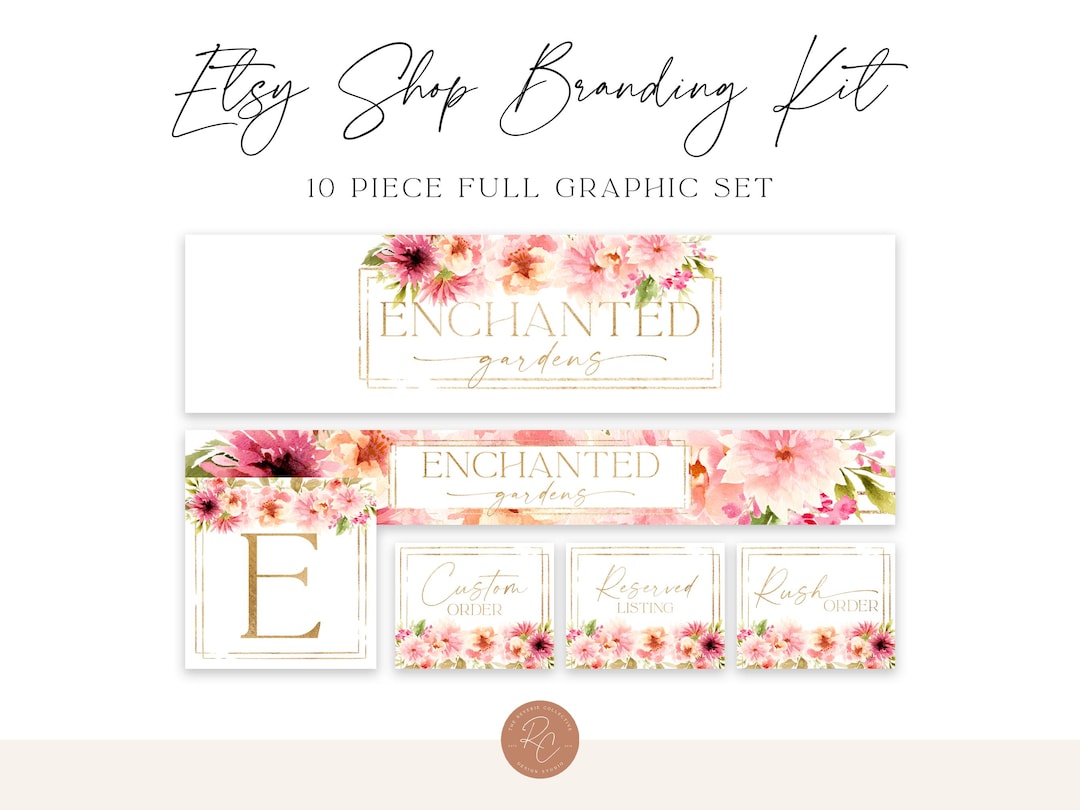 Watercolor Floral Etsy Shop Kit, Pink Peony Etsy Set, Feminine Etsy ...