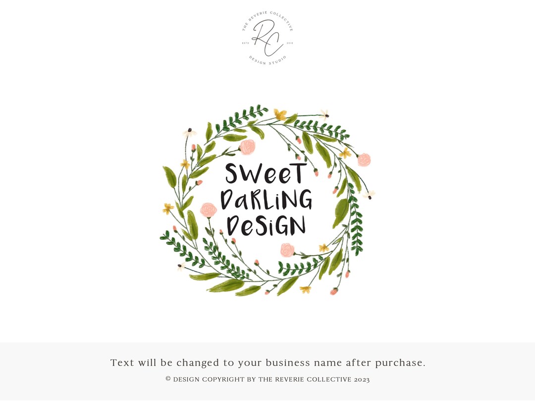 Watercolor Floral Logo, Rustic Logo, Wreath Logo, Photography Logo ...