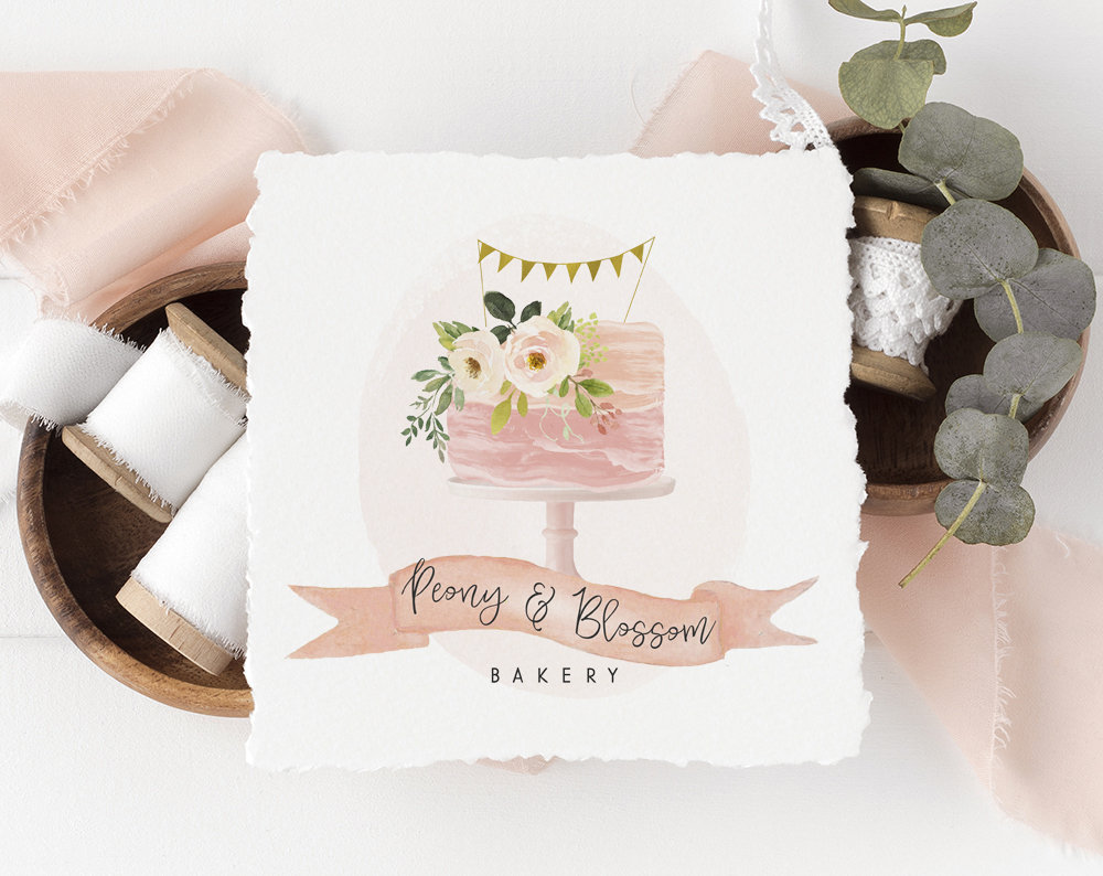 Watercolor Logo Cake Logo Wedding Logo Bakery Logo - Etsy
