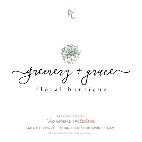 Watercolor Floral Logo Rustic Logo Succulent Logo - Etsy