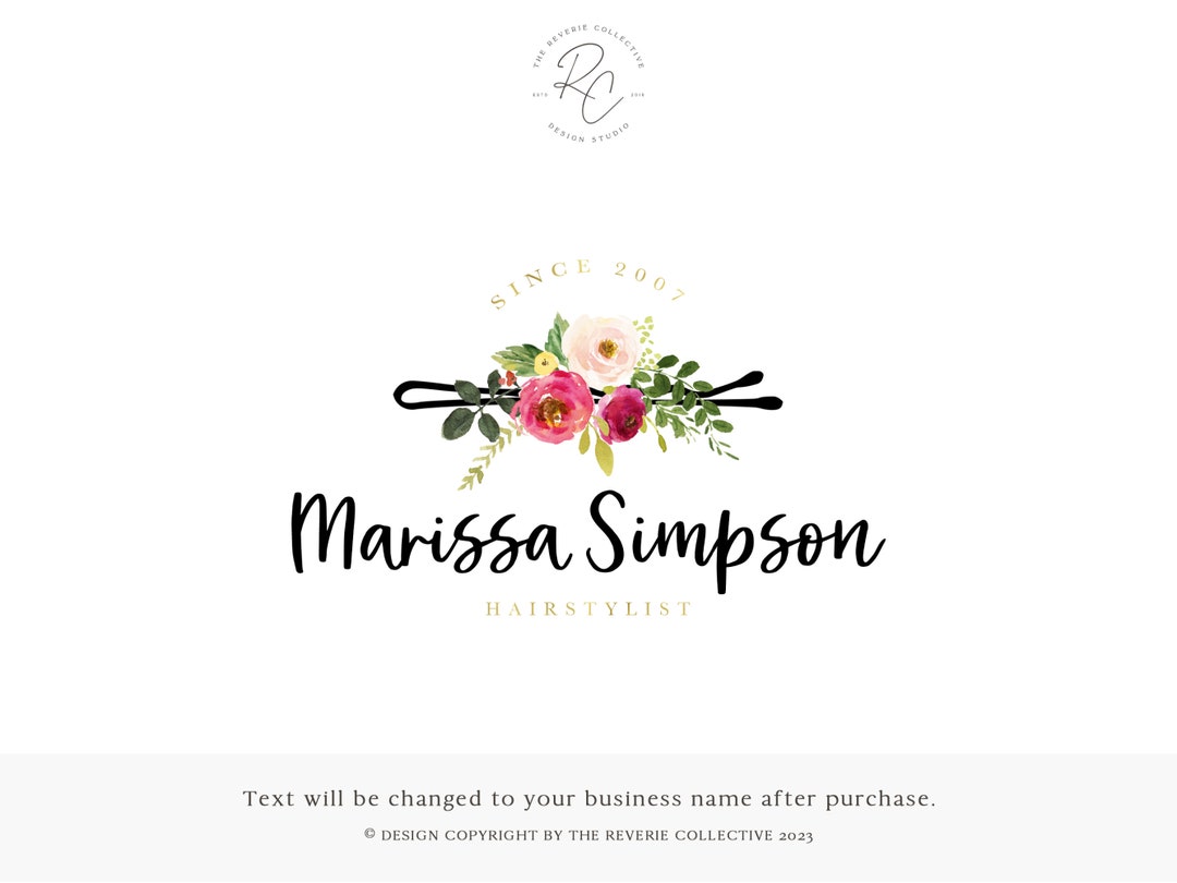 Watercolor Logo, Bobby Pin Logo, Hair Clip Logo, Boutique Logo ...