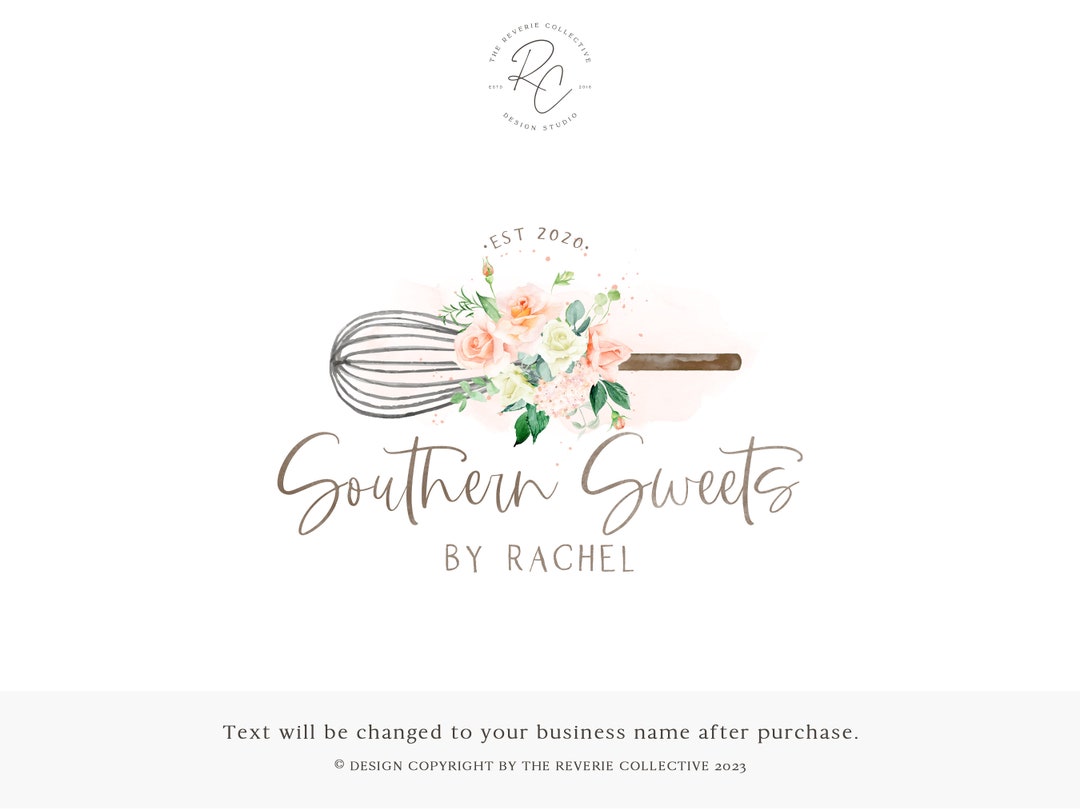 Whisk Logo, Baking Logo, Bakery Logo, Kitchen Logo, Watercolor Floral ...