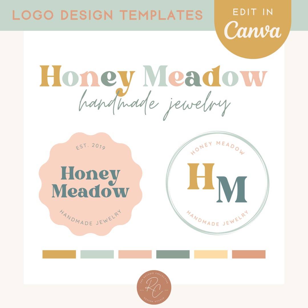 Retro Boho Logo Design Template: Editable Pastel Branding (canva) - Etsy