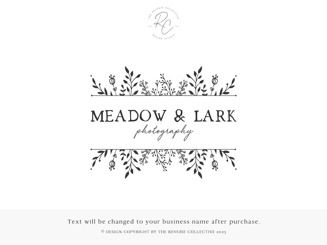 Rustic Floral Logo, Hand Drawn Logo, Black & White Logo, Photography ...