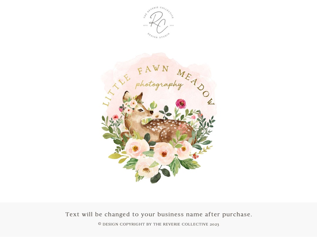 Watercolor Fawn Logo Design: Floral Deer Premade Branding - Etsy